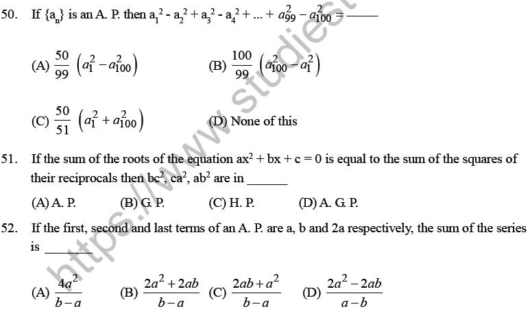 JEE Mathematics Sequence and Series MCQs Set B with Answers